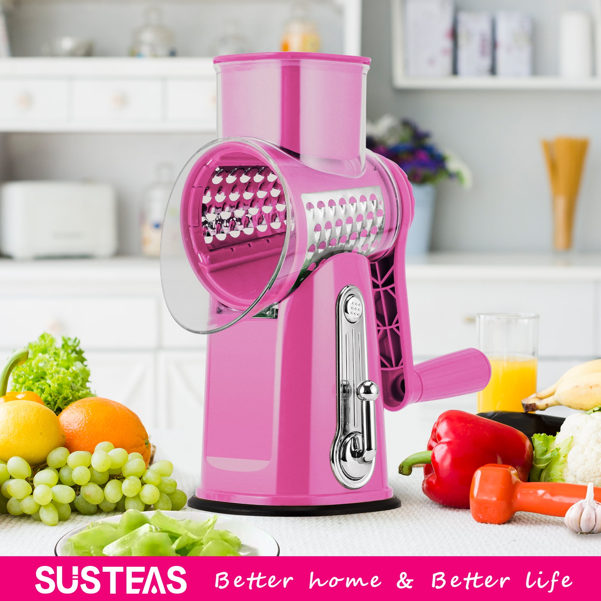 Pukomc Rotary Cheese Grater with Handle - Food Shredder with 5 Well ...