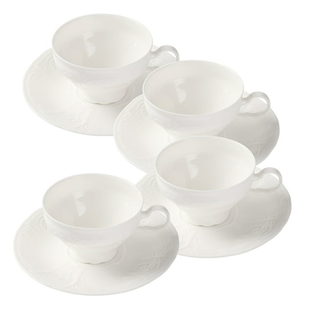 Pulchritudie Fine China White Teacup and Saucer Set, 7 oz Cups, British ...