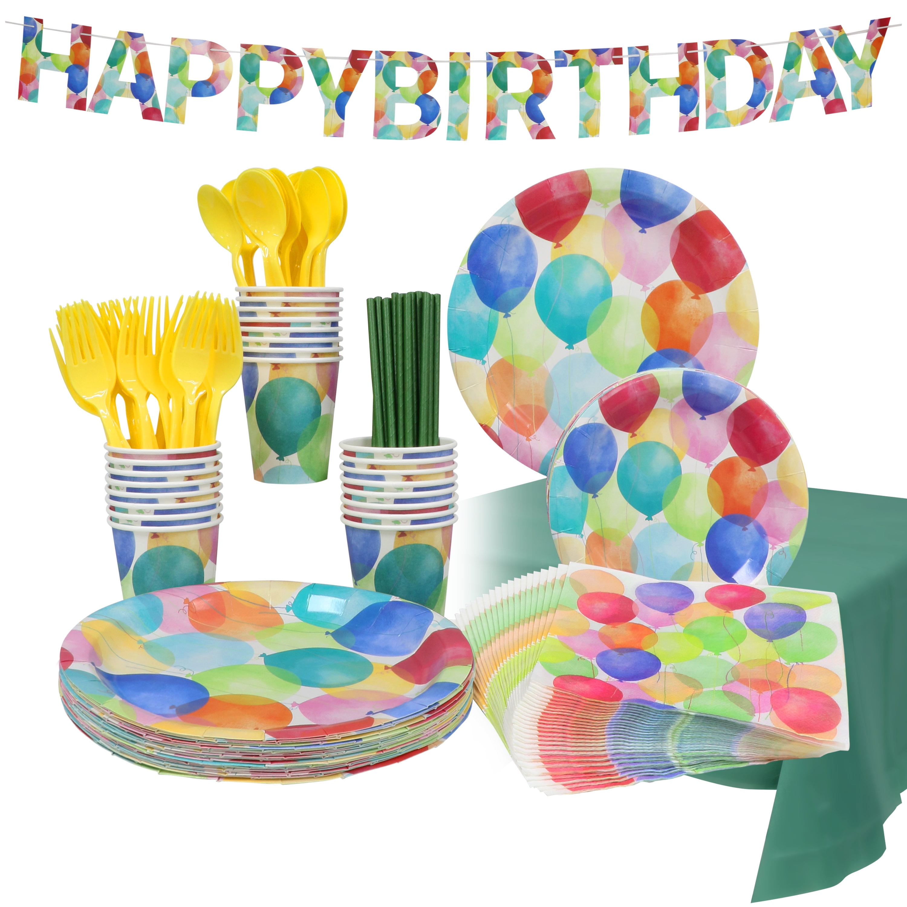 Puleo 171 PC. Disposable Birthday Party Set, Serves 24, with Small ...