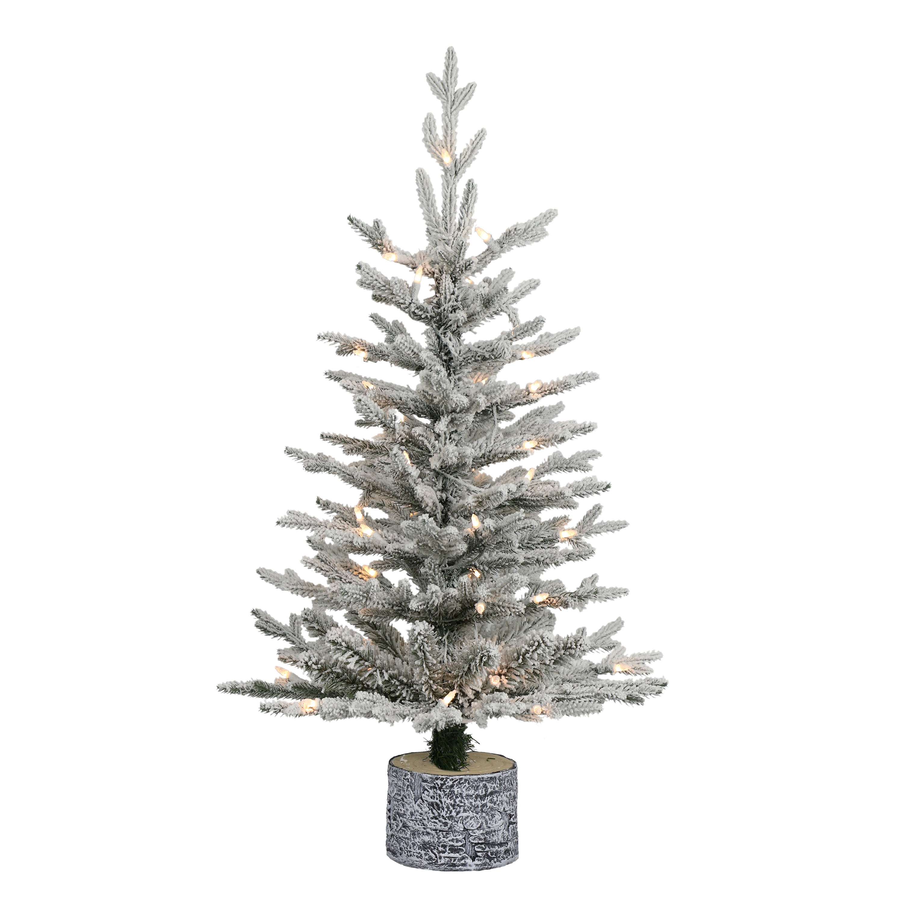 Puleo International 3' Pre-Lit Potted Flocked Arctic Fir Tree with 40 ...