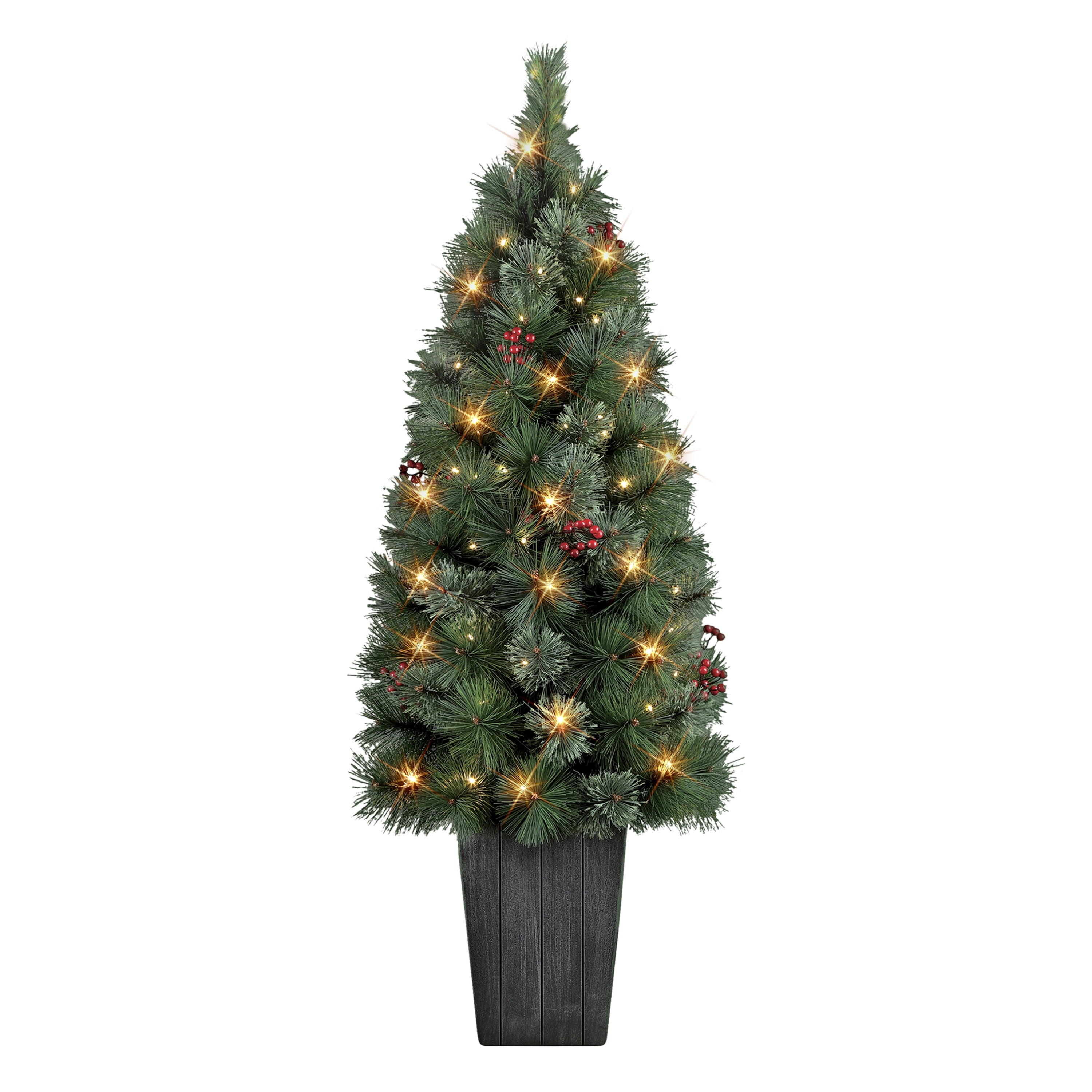 Puleo International 4 ft. Battery Operated Potted Cascade Pine Tree ...