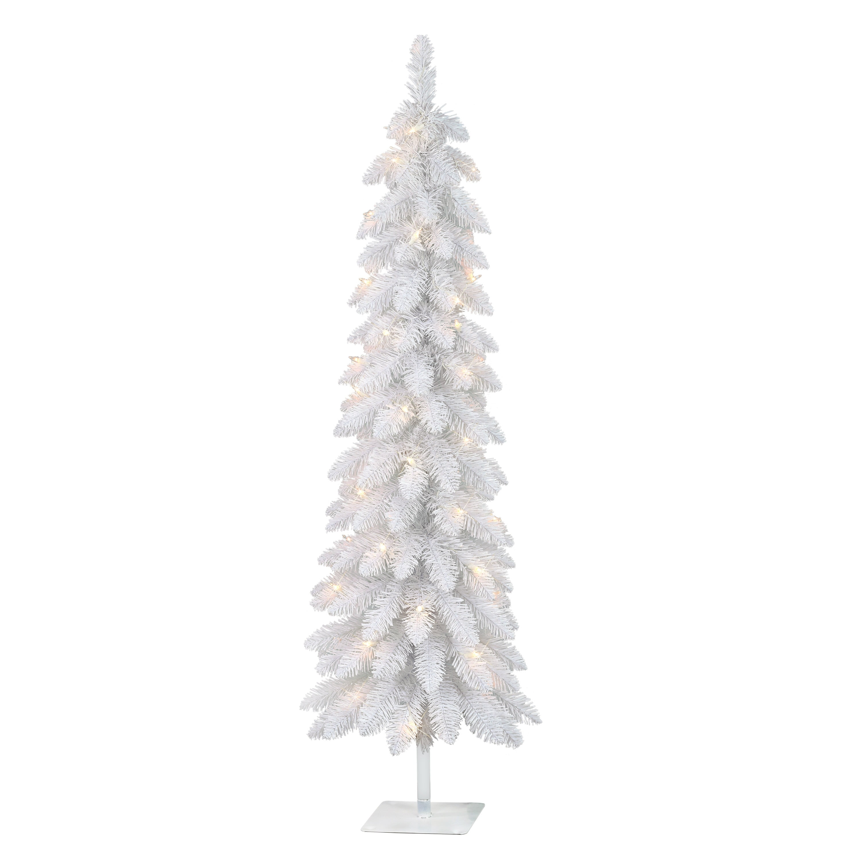 Puleo International 4 ft Pre-Lit White Artificial Alpine Pencil Tree ...