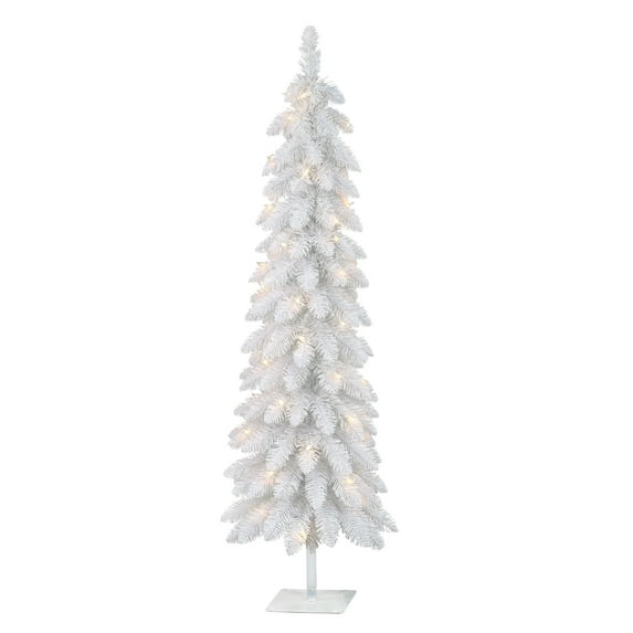 Puleo International 4 ft Pre-Lit White Artificial Alpine Pencil Tree ...