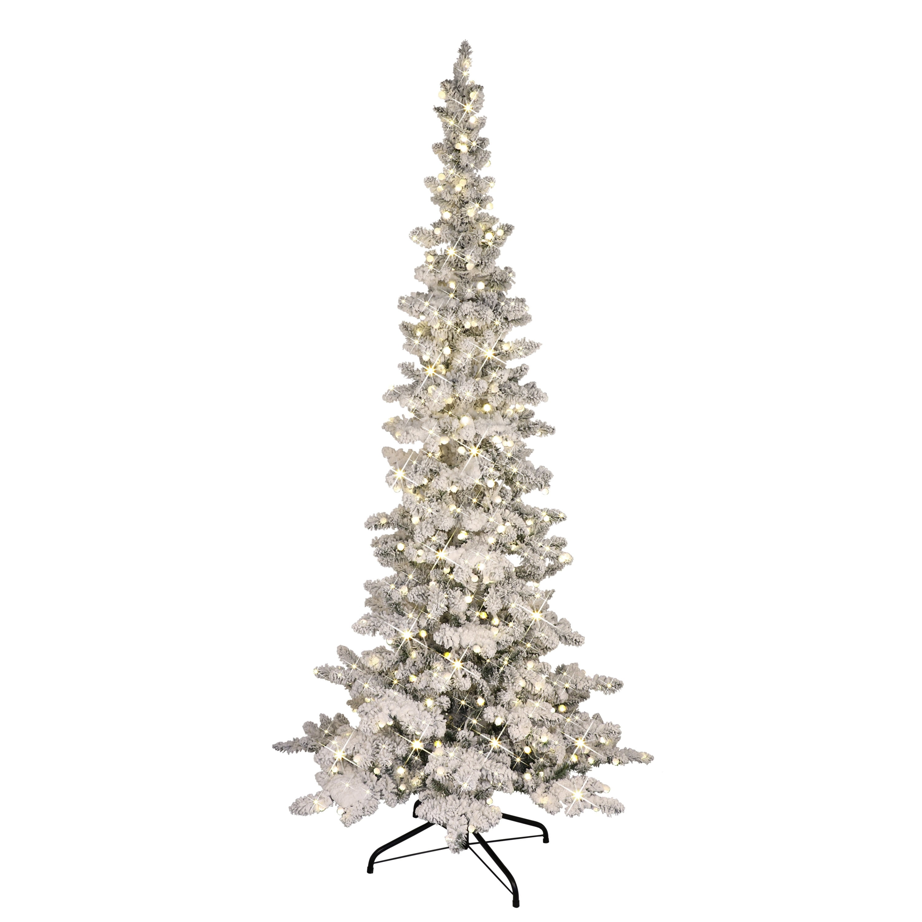 Puleo International 7.5' Pre-Lit Flocked Slim Whistler Pine Christmas ...