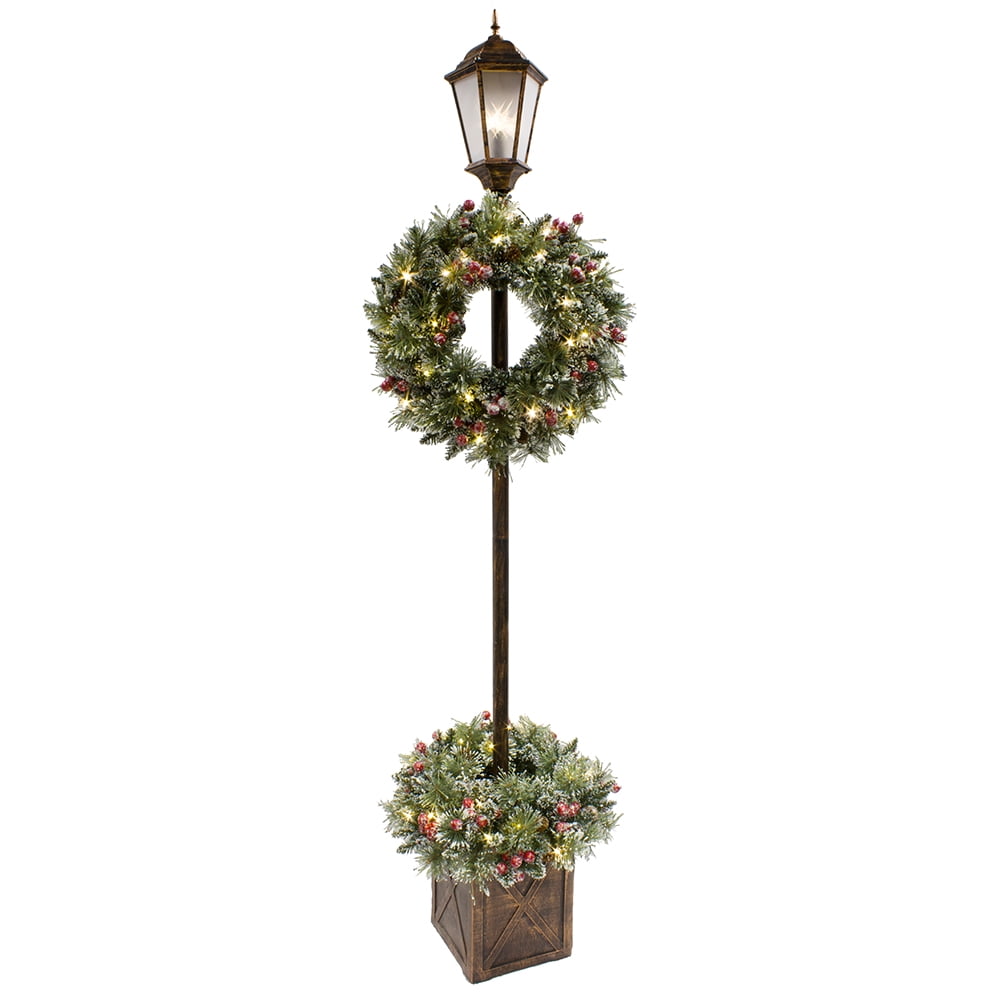 Puleo International 7 ft. Lamp Post with Wreath and 50 Warm White LED ...