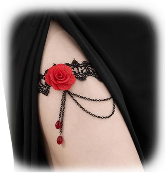 PuliPuqi Black Elastic Band Thigh Leg Chain Gothic Flower Thigh Garter ...