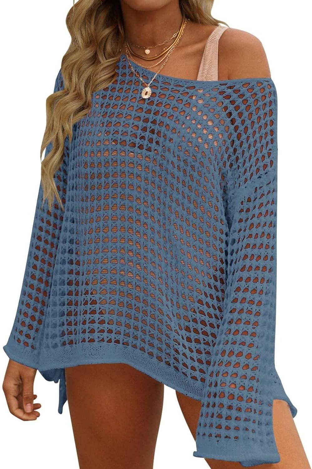 PuliPuqi Crochet Cover Ups for Women Long Sleeve Bathing Suit Summer ...