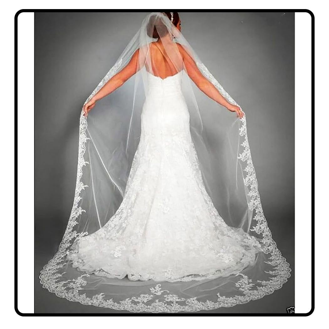 PuliPuqi Gorgeous Wedding Lace Veil Floral Long Cathedral Veils for ...