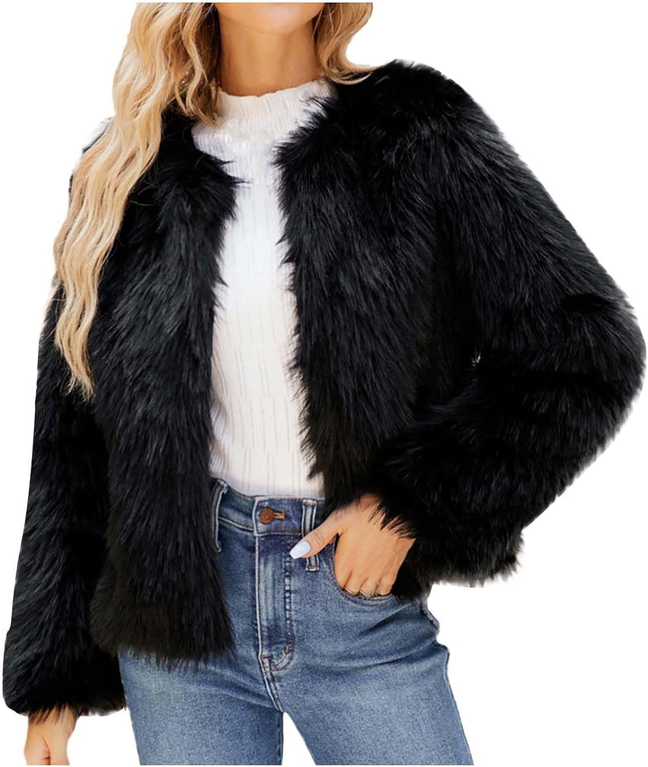 PuliPuqi Winter Faux-Fur Jackets Women's Short Shaggy Faux Fur Coat ...