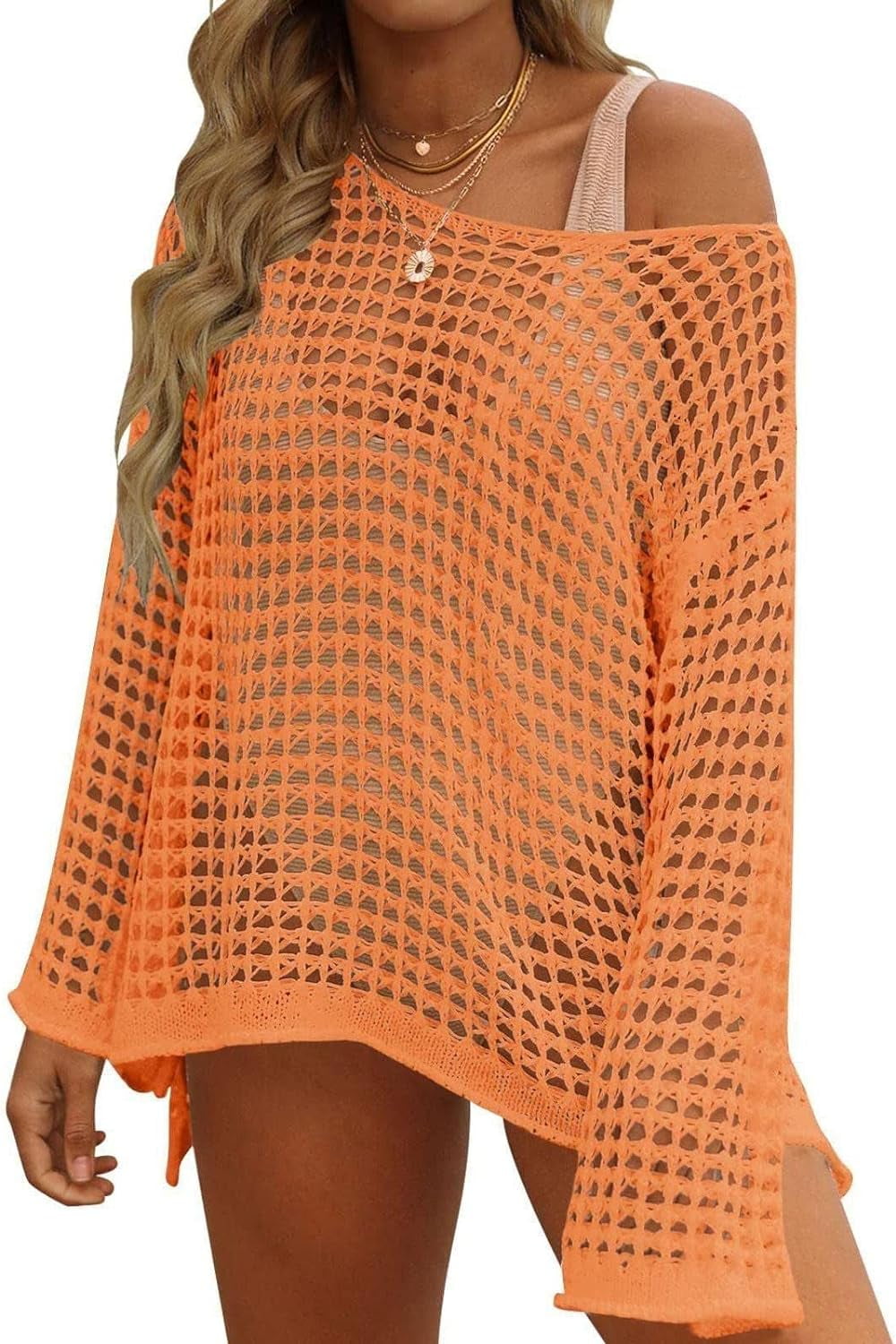 Pulipuqi Women Crochet Cover Ups Long Sleeve Bathing Suit Hollow Out
