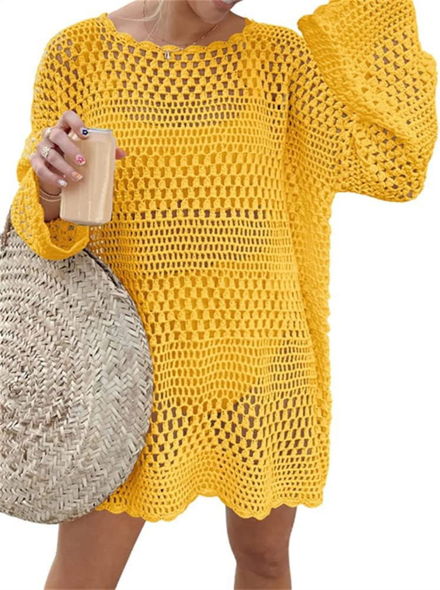 Pulipuqi Women Crochet Swim Cover Ups Summer Hollow Out Bathing Suit