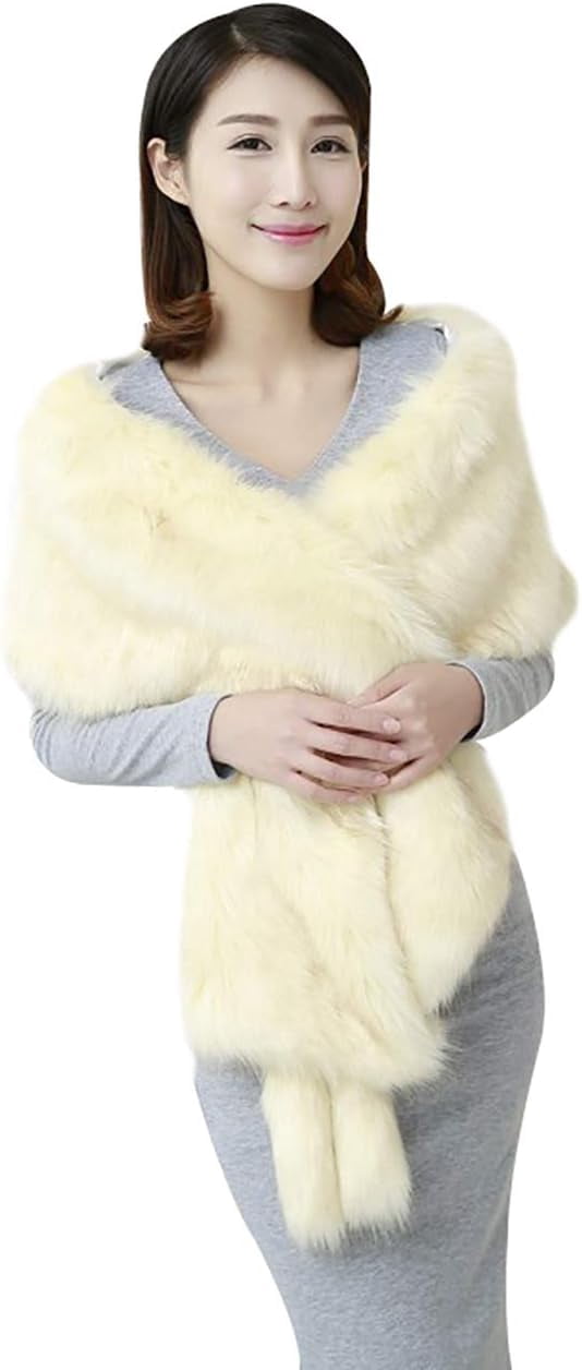 PuliPuqi Women Faux Fox Fur Shawl Thick Shoulder Cover Up Warm Stole ...