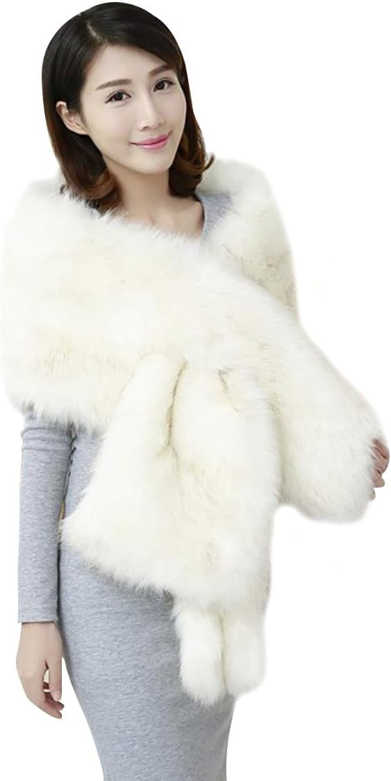 PuliPuqi Women Faux Fox Fur Shawl Thick Shoulder Cover Up Warm Stole ...