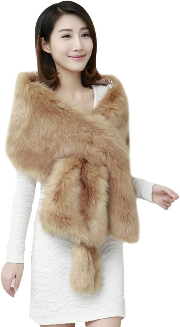 PuliPuqi Women Faux Fox Fur Shawl Thick Shoulder Cover Up Warm Stole ...