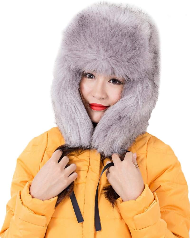 Pulipuqi Women Faux Fur Trapper Hat Russian Ushanka Headgear Ear Flaps