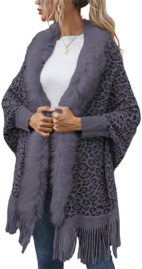 PuliPuqi Women's Leopard Print Cardigans Open Front Fluffy Fringed ...