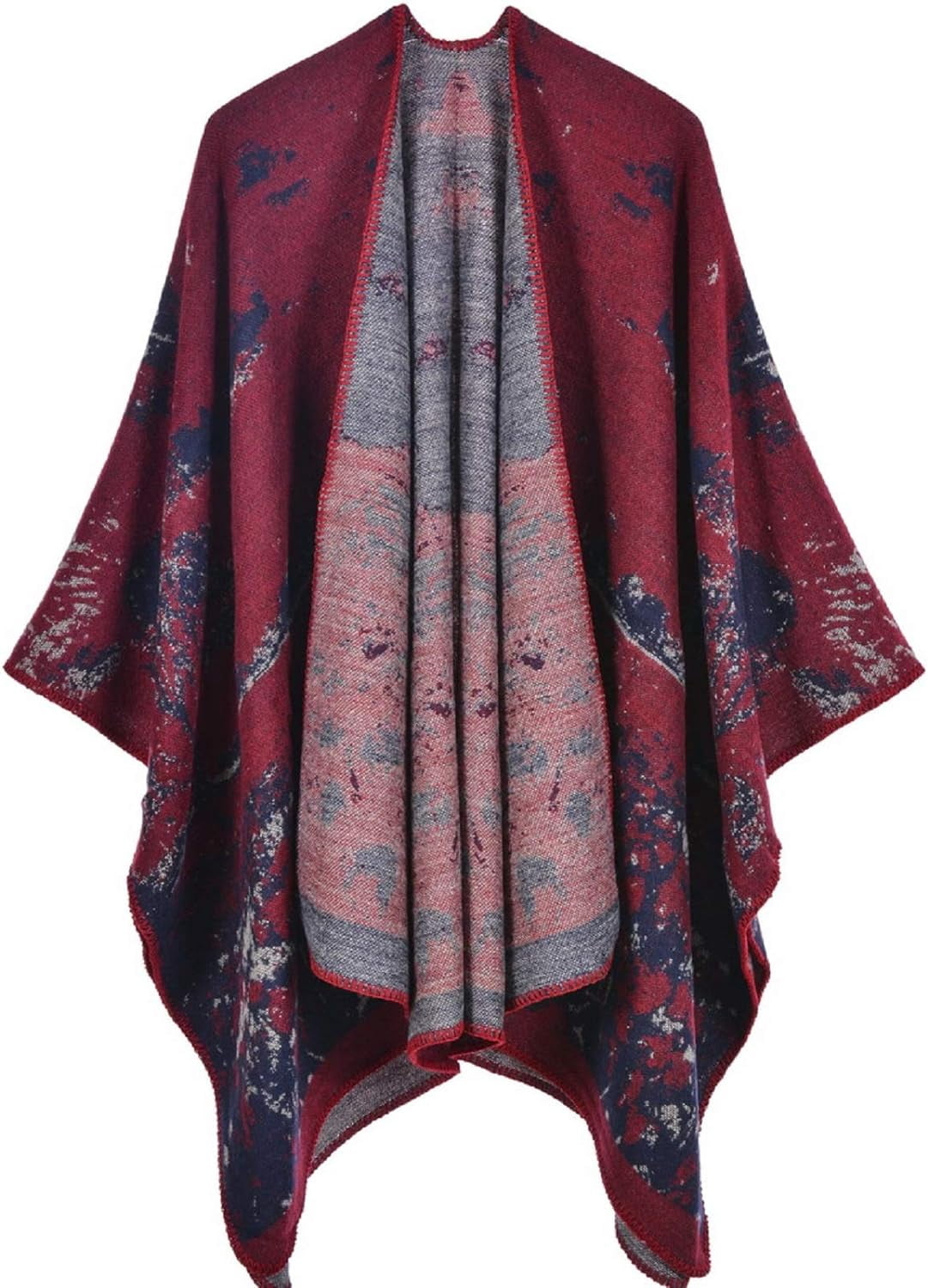 PuliPuqi Women's Retro Style Vintage Pattern Open Front Poncho Cape ...