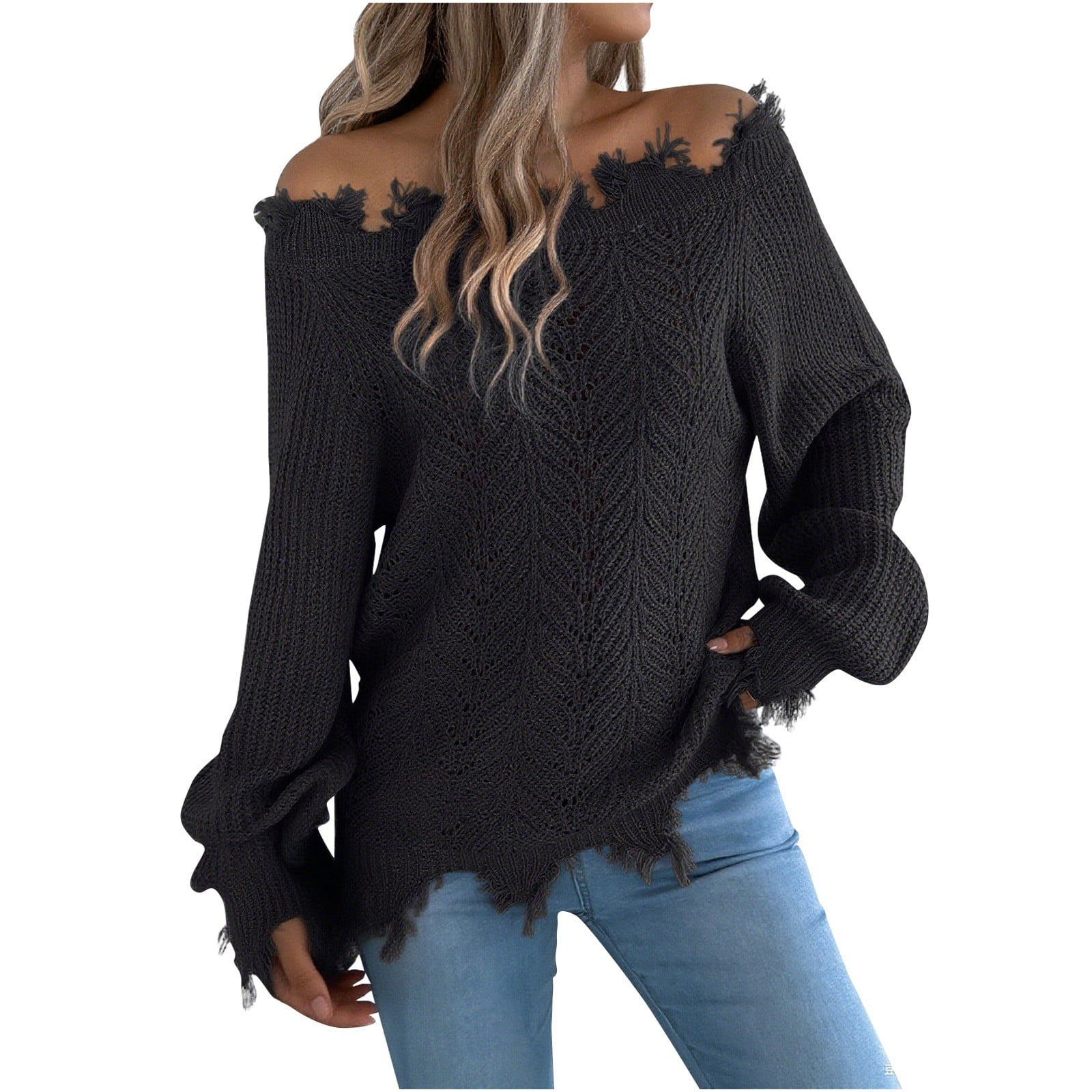 Puliio Off-Shoulder Sweaters For Women Fall Winter Solid Fasion ...