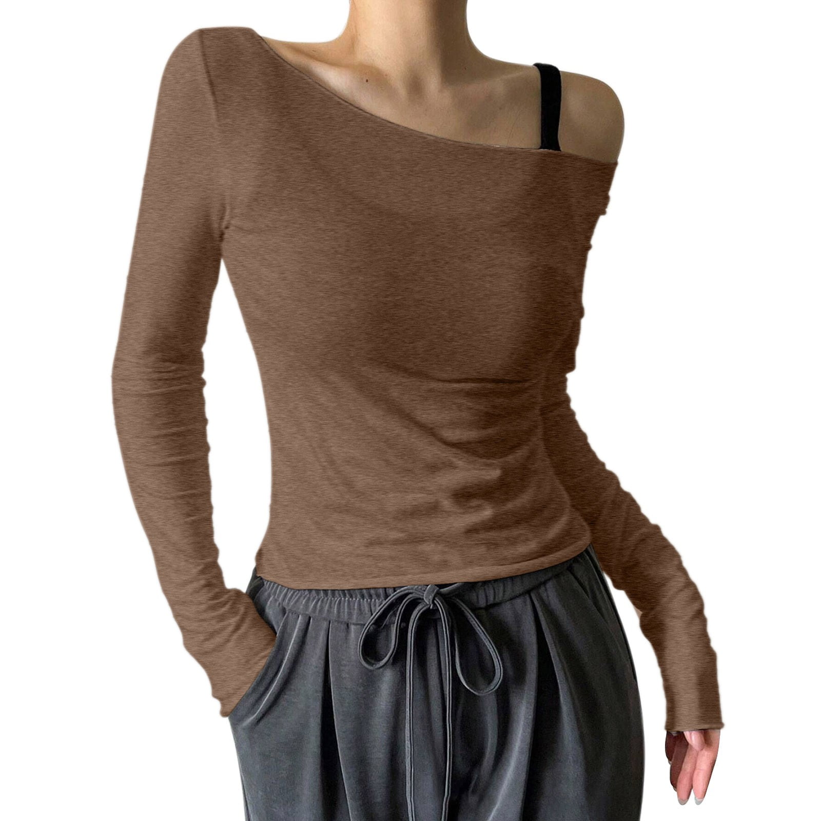 Puliio Women's Shirts Sheer Mesh Off The Shoulder Long Sleeve See ...