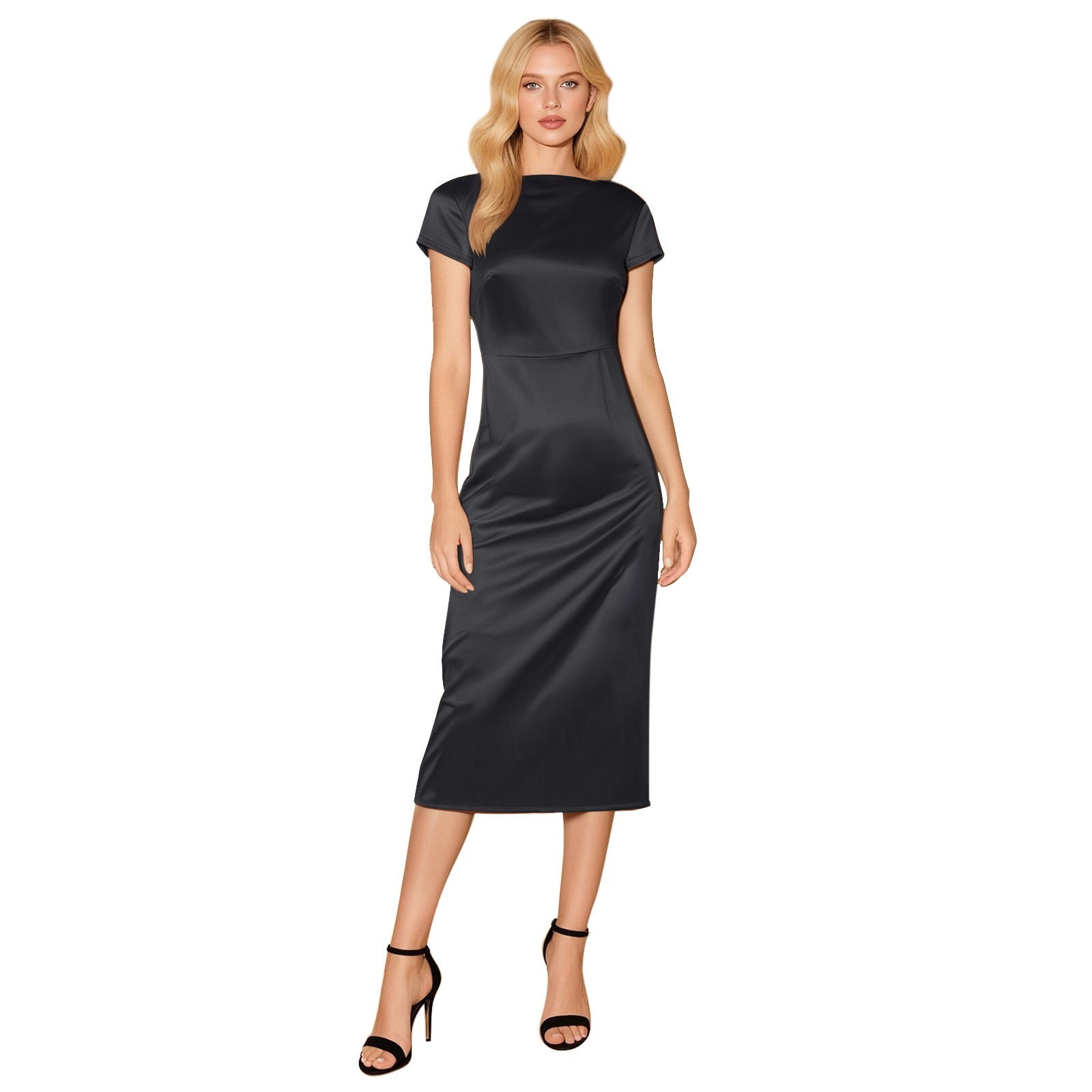 Puliio Womens Dreesses Summer Short Sleeve Waist Cinching Dress Solid ...