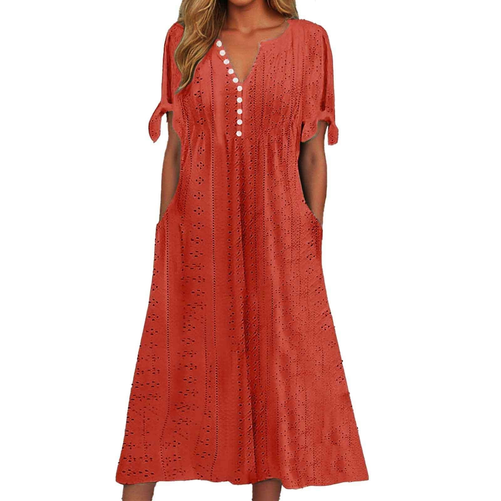 Puliio Womens Dresses Solid V-Neck Lace Frilly Long Dress With Cut Out ...