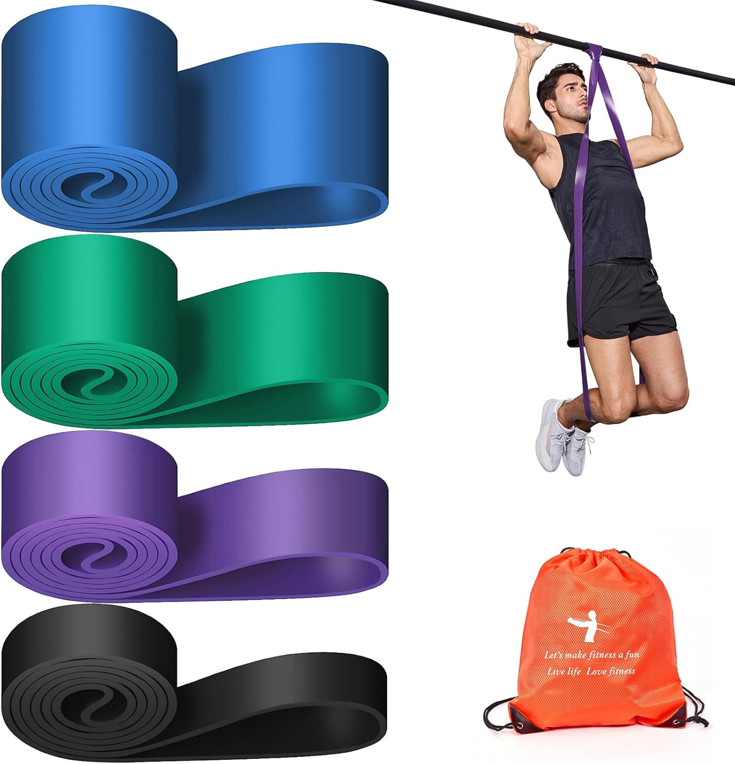Pull Up Assistance Bands Set 5 LBS - 230 LBS, Long Resistance Bands for Pull Ups Working Out ...