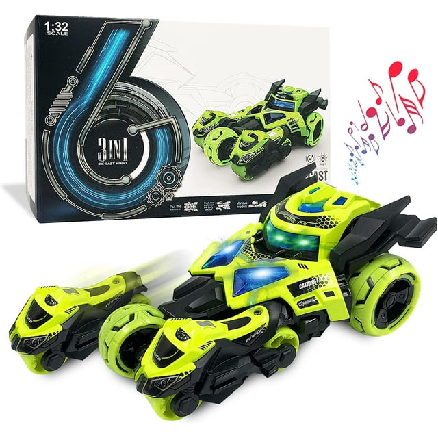 Pull Back Cars Toys for Toddlers, 3in1 Pull Back Vehicles Launcher Race ...