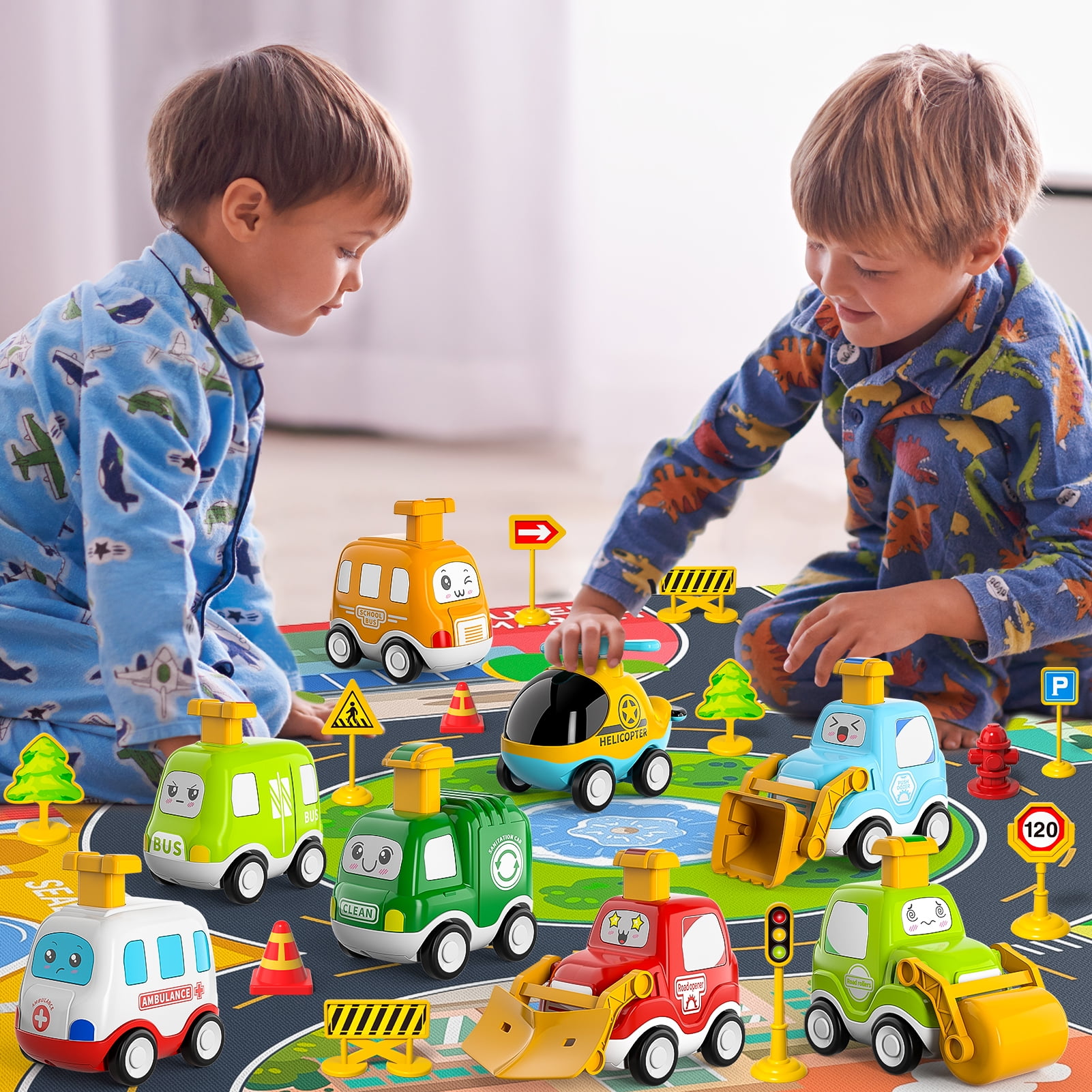 Pull Back Cars Toys for Toddlers 1-3, Lucky Doug 8 in 1 Push and Go ...