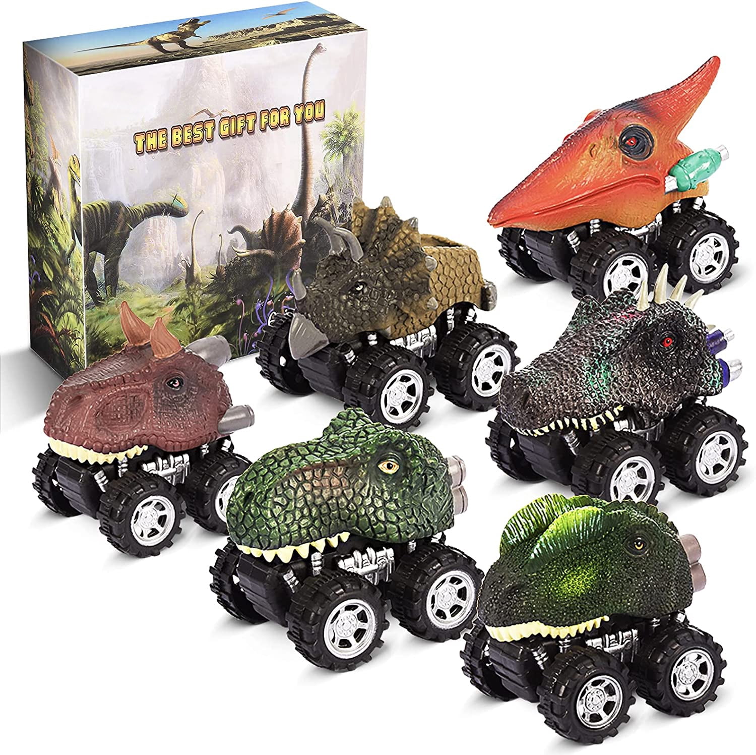 Walmart: 6 Pcs Dinosaur Pull-Back Car Toys, Suitable for 1-7 Year Old ...