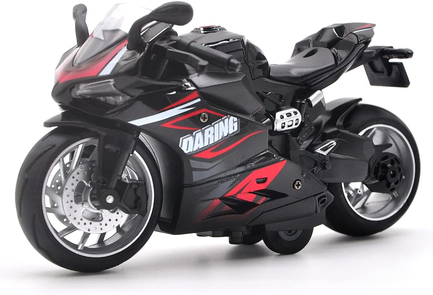1:12 Scale Pull Back Motorcycle Toy with Light & Music for Kids (Black ...