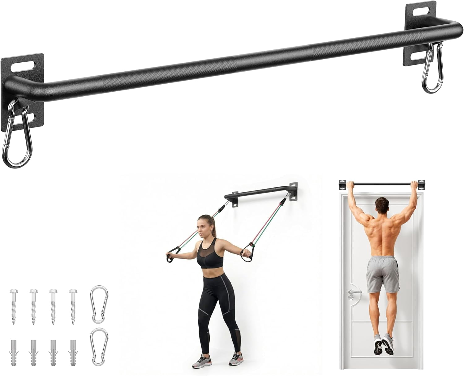 Pull Up Bar for Doorway and Wall Mount - Chin Up Bars for Gym, 39 in ...