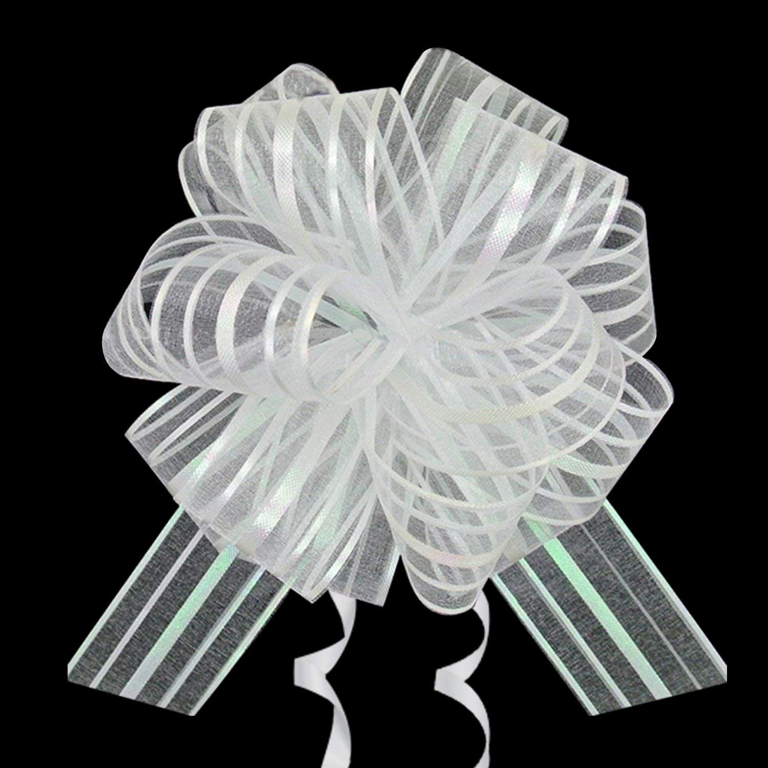 Pull Bows, 20Pcs Large White Organza Pull Ribbon String 6 Inches Gift ...
