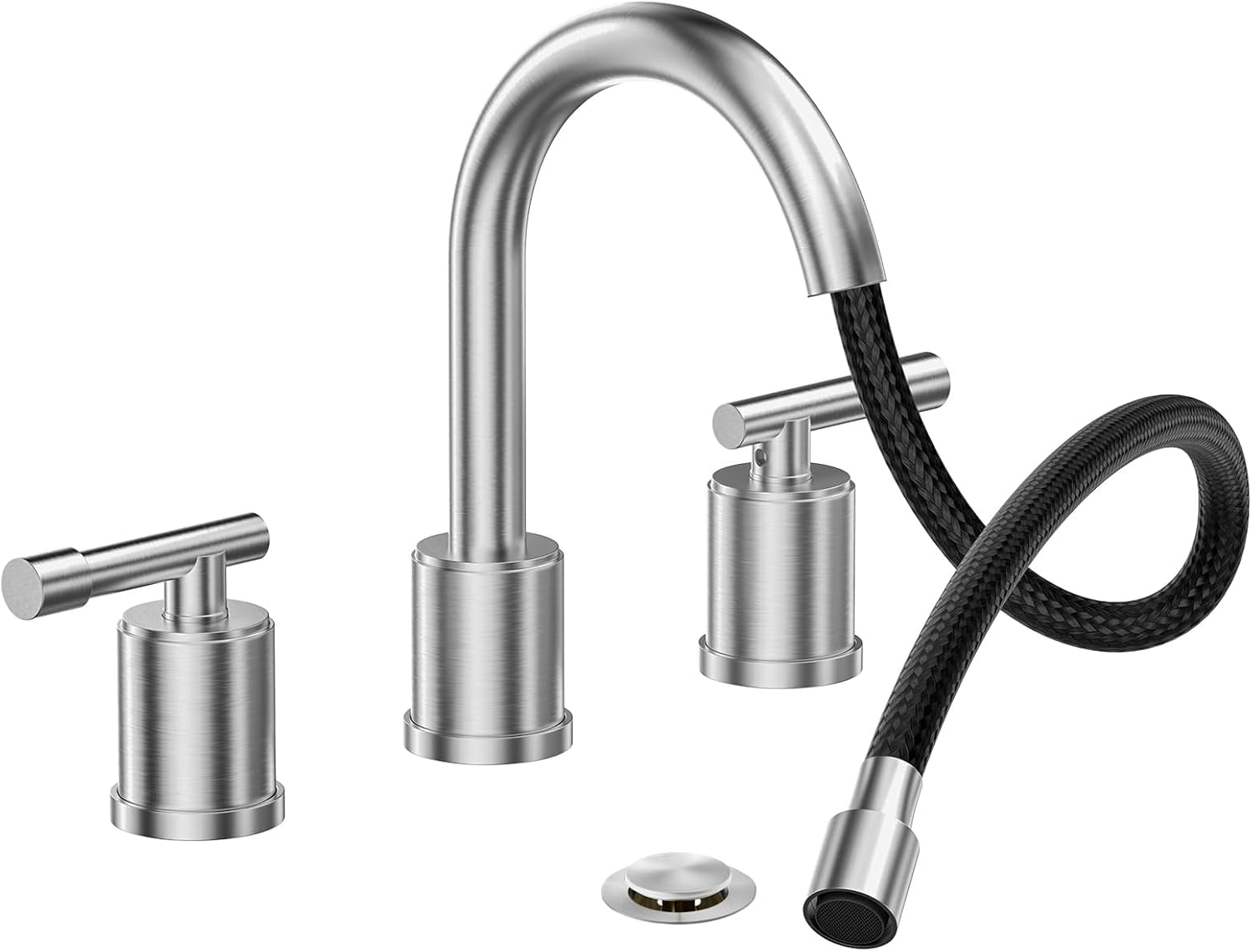 Pull Out Brushed Nickel Bathroom Sink Faucet 8 inch - 3 Hole Pull-Down ...