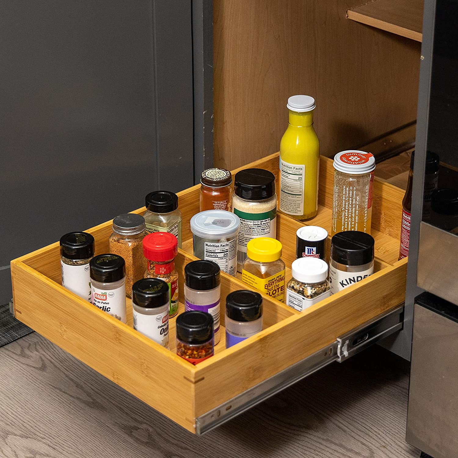 Pull Out Cabinet Drawer Organizer, Sliding Bamboo Wood Storage Rack ...