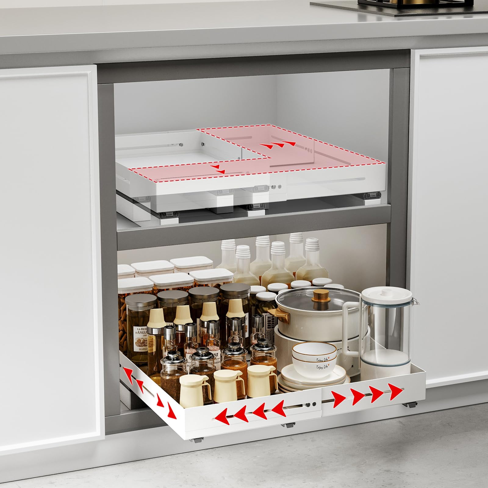 Pull Out Cabinet With Lips Organizer,Adjustable Depth(15.7"-24.4") And ...