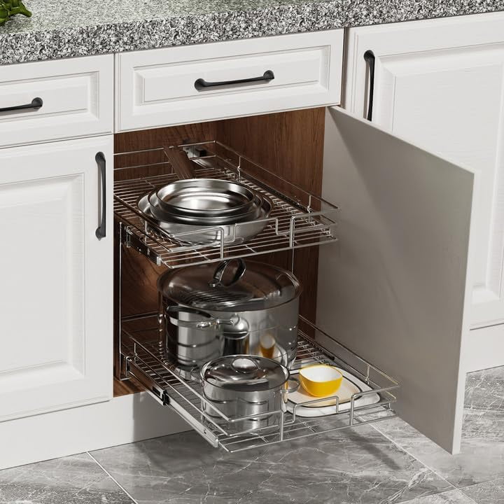 Pull Out Cabinet Organizer (13½"W x 21½"D),2 Tier Pull Out Storage ...