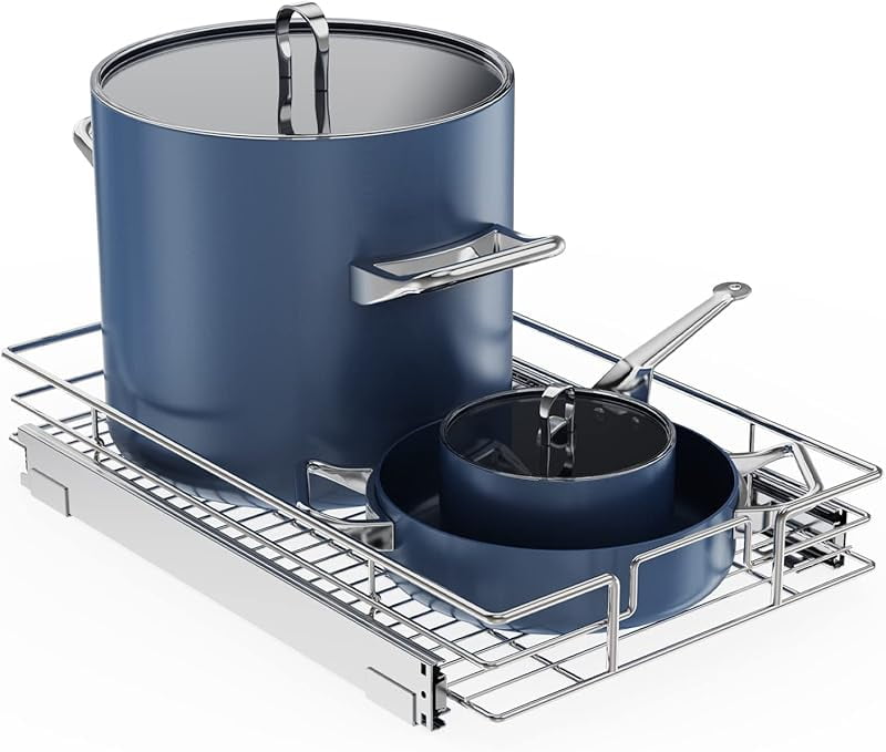 Pull Out Cabinet Organizer (14" W x 18" D), 2 Tier Spice Rack Organizer ...