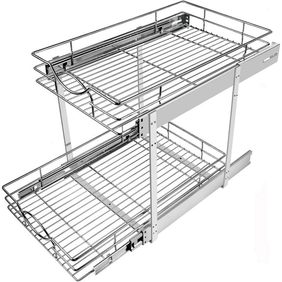 Pull Out Cabinet Organizer 14" W x 21" D 2-Tier Individual Slide Out ...