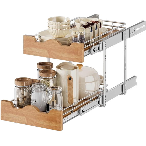 Pull Out Cabinet Organizer 17" W x 21" D 2 Tier Slide Out Shelf Heavy ...