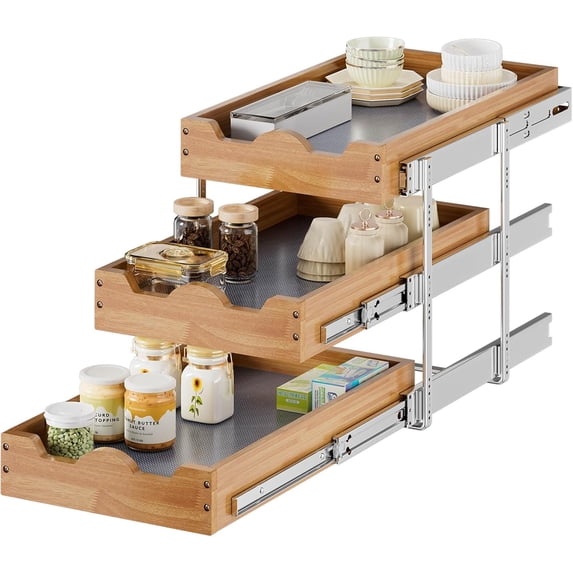 Pull Out Cabinet Organizer 17" W x 21" D 2 Tier Slide Out Shelf Heavy ...
