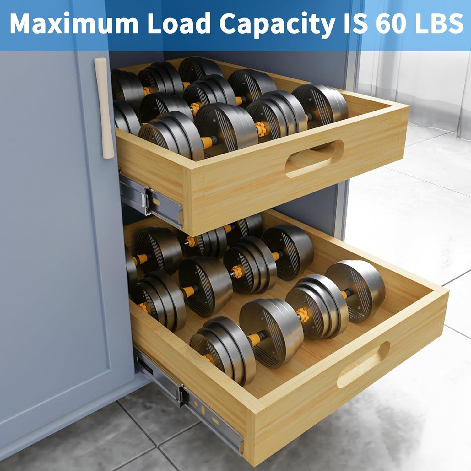 Pull Out Cabinet Organizer, 1PC 18” W x 21” D Soft Close Slide Out Wood ...