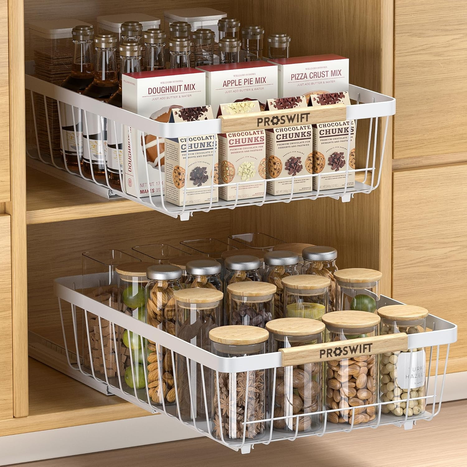 Pull Out Cabinet Organizer 2 Pack, Slide Out Drawers for Kitchen ...