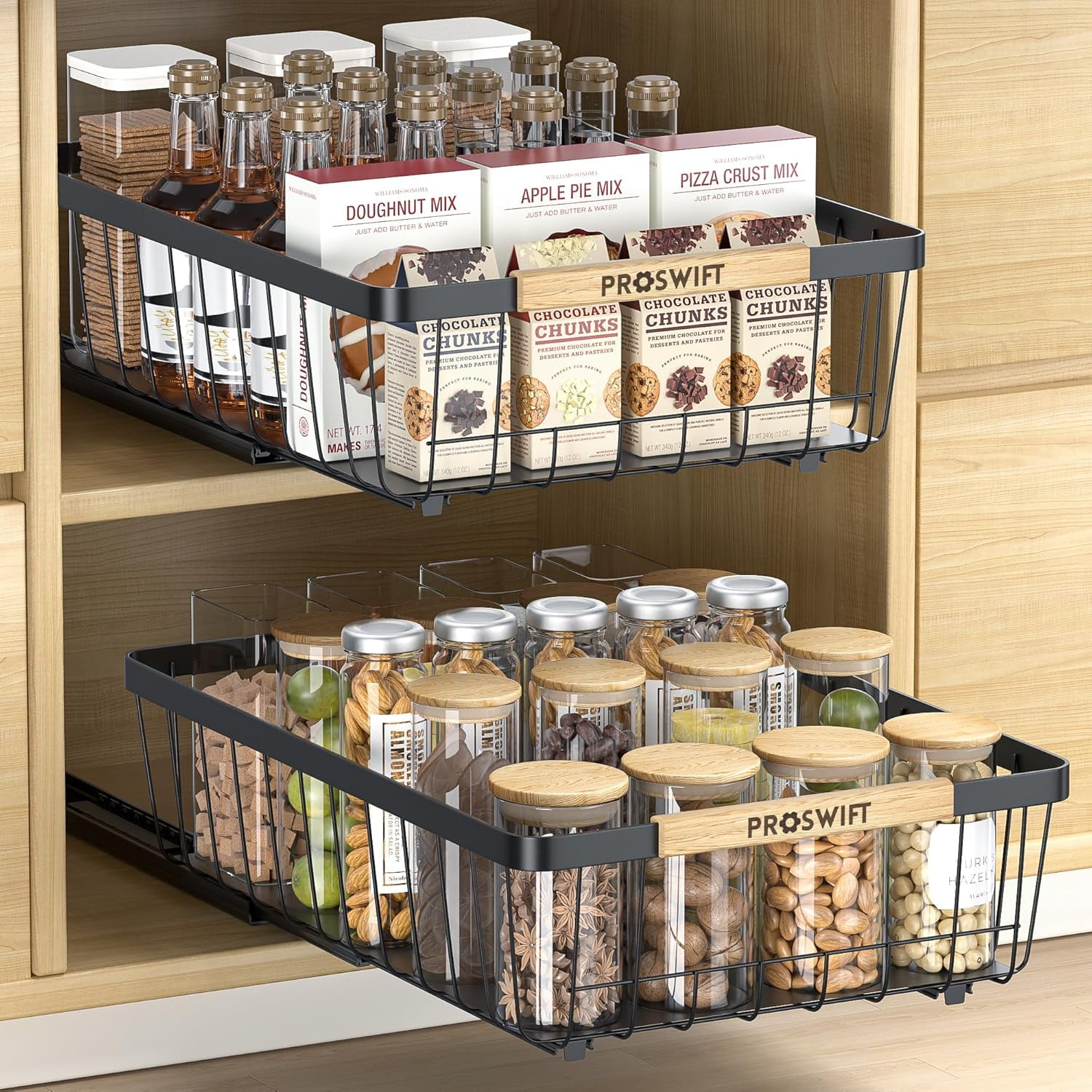 Pull Out Cabinet Organizer 2 Pack, Slide Out Drawers for Kitchen ...