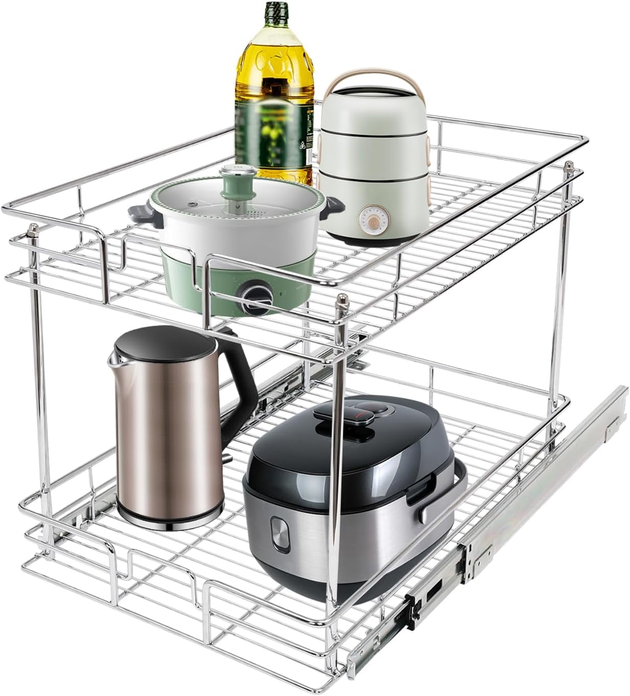 Pull Out Cabinet Organizer, 2-Tier Cabinet Pull Out Shelves Kitchen ...