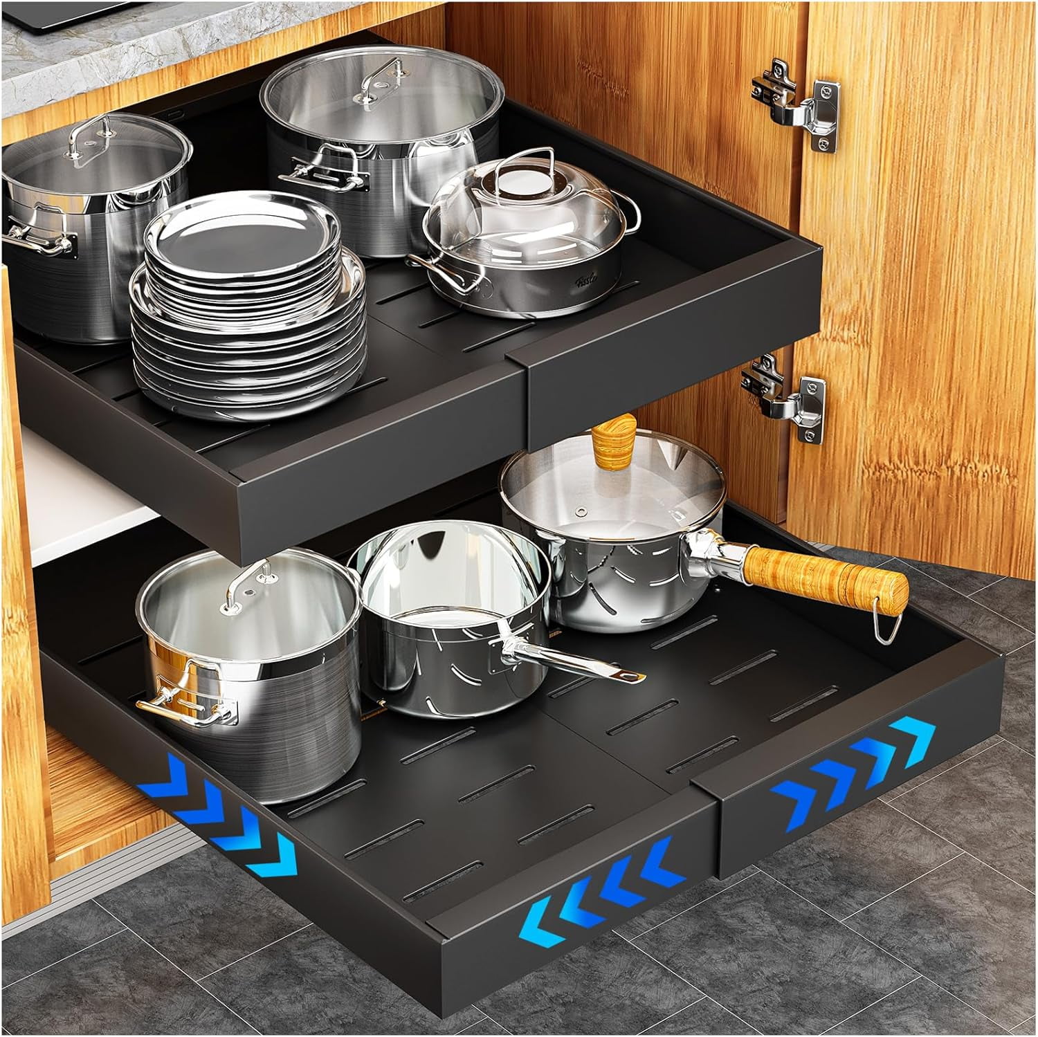 Pull Out Cabinet Organizer, 21" Deep Expandable(12.6''-20.5'') Pull Out ...