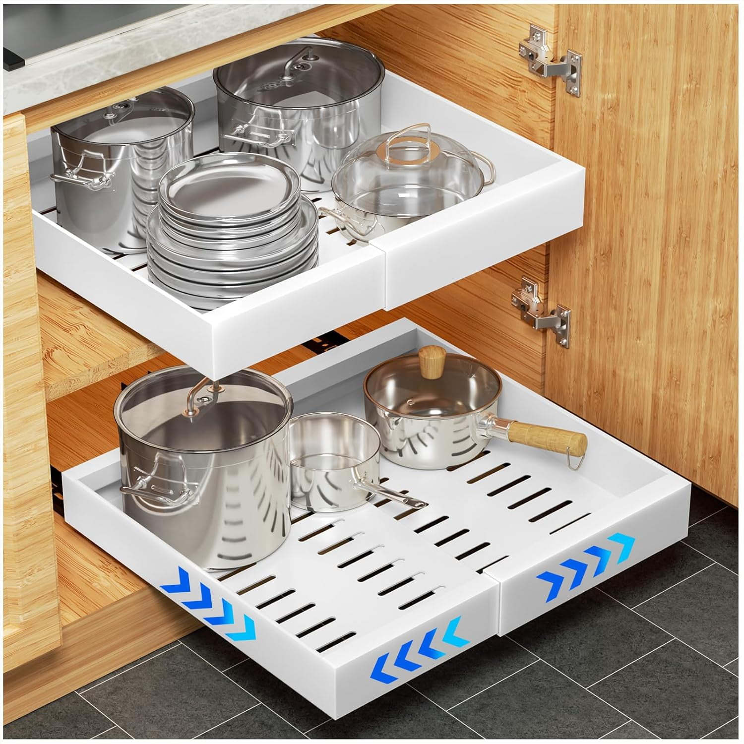 Pull Out Cabinet Organizer, 21" Deep Expandable(12.6''-20.5'') Pull Out ...
