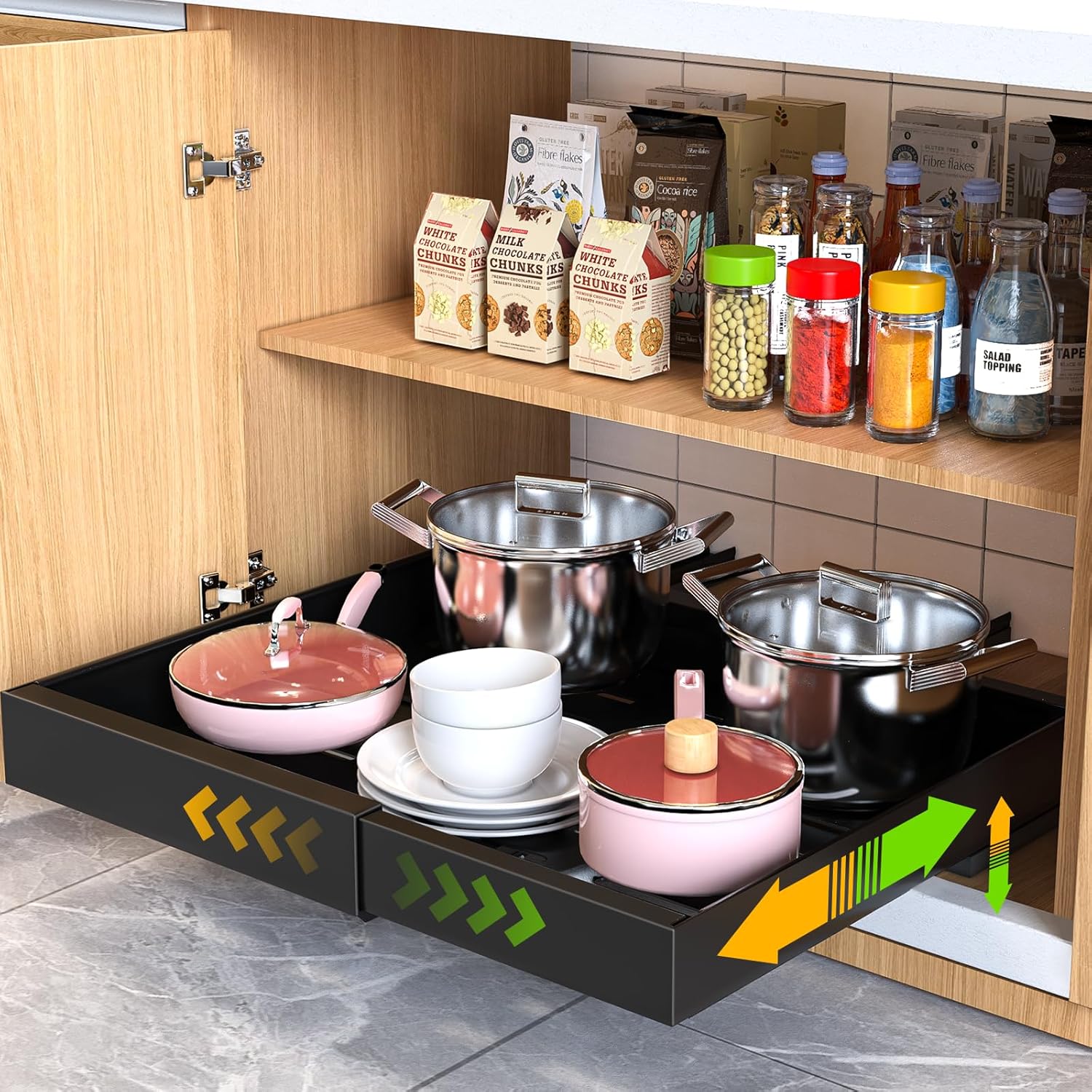 Pull Out Cabinet Organizer 21" Deep Expandable Slide Out Drawer ...