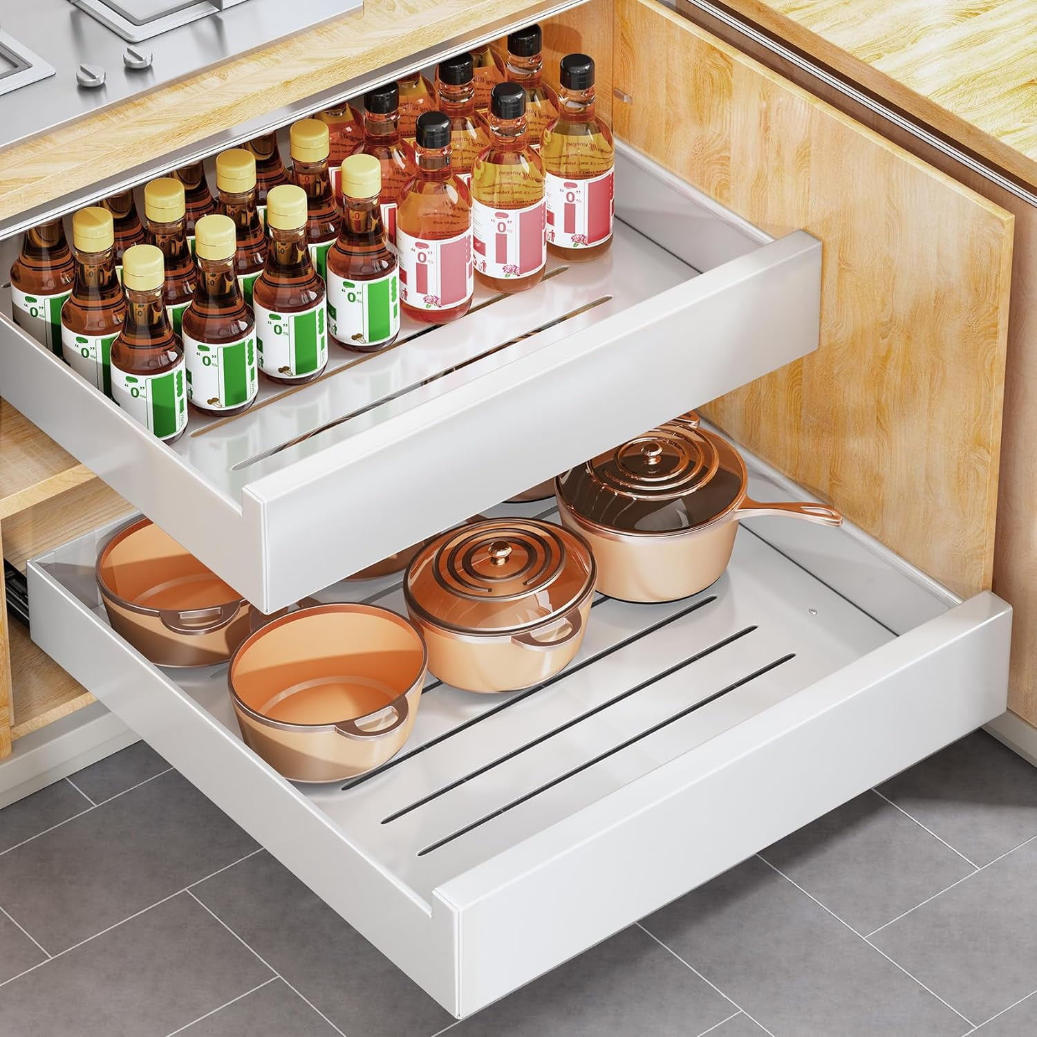 Pull out Cabinet Organizer, 21"Deep, Heavy Duty Full-Extension Slide ...