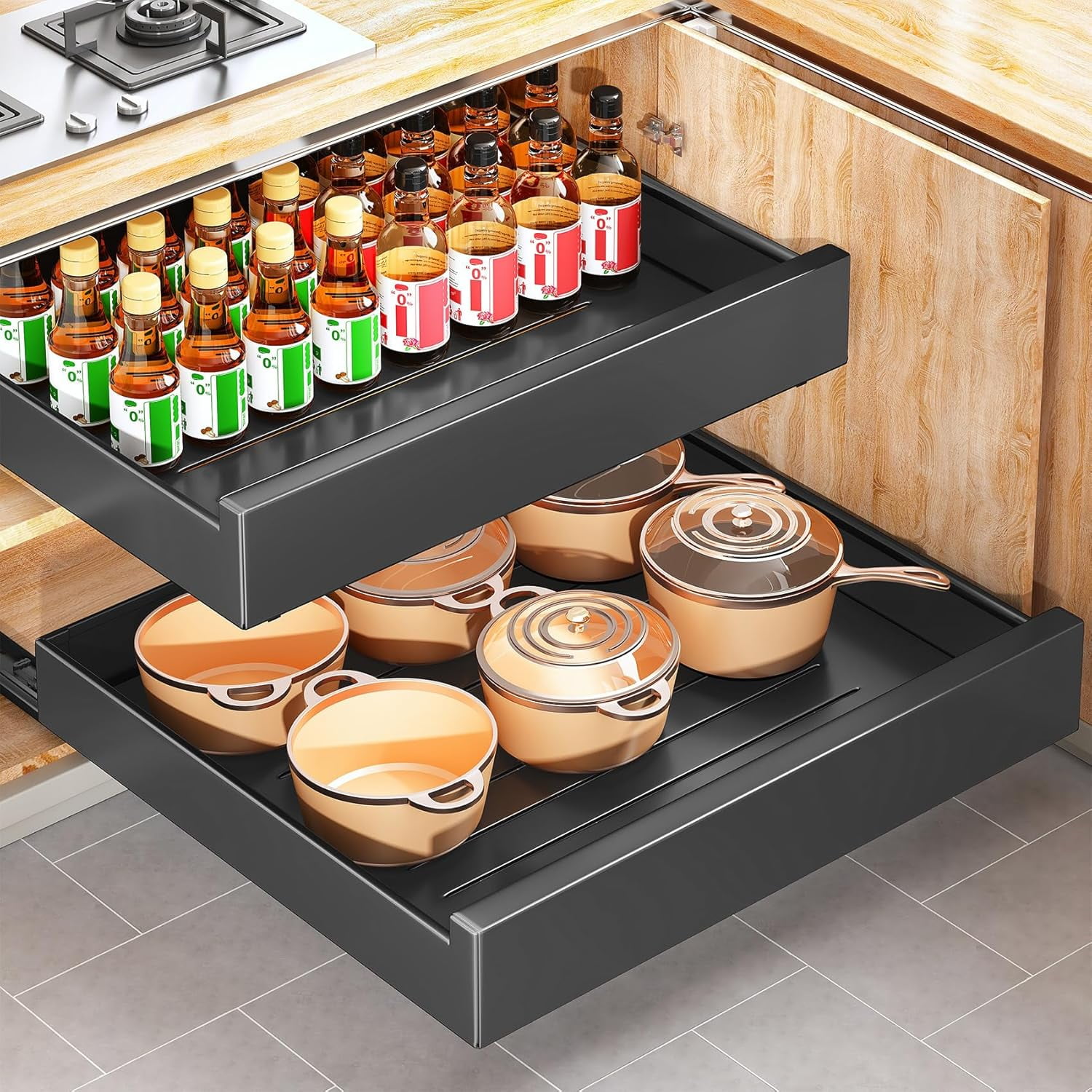 Pull out Cabinet Organizer, 21"Deep,Slide out Drawers for Kitchen ...