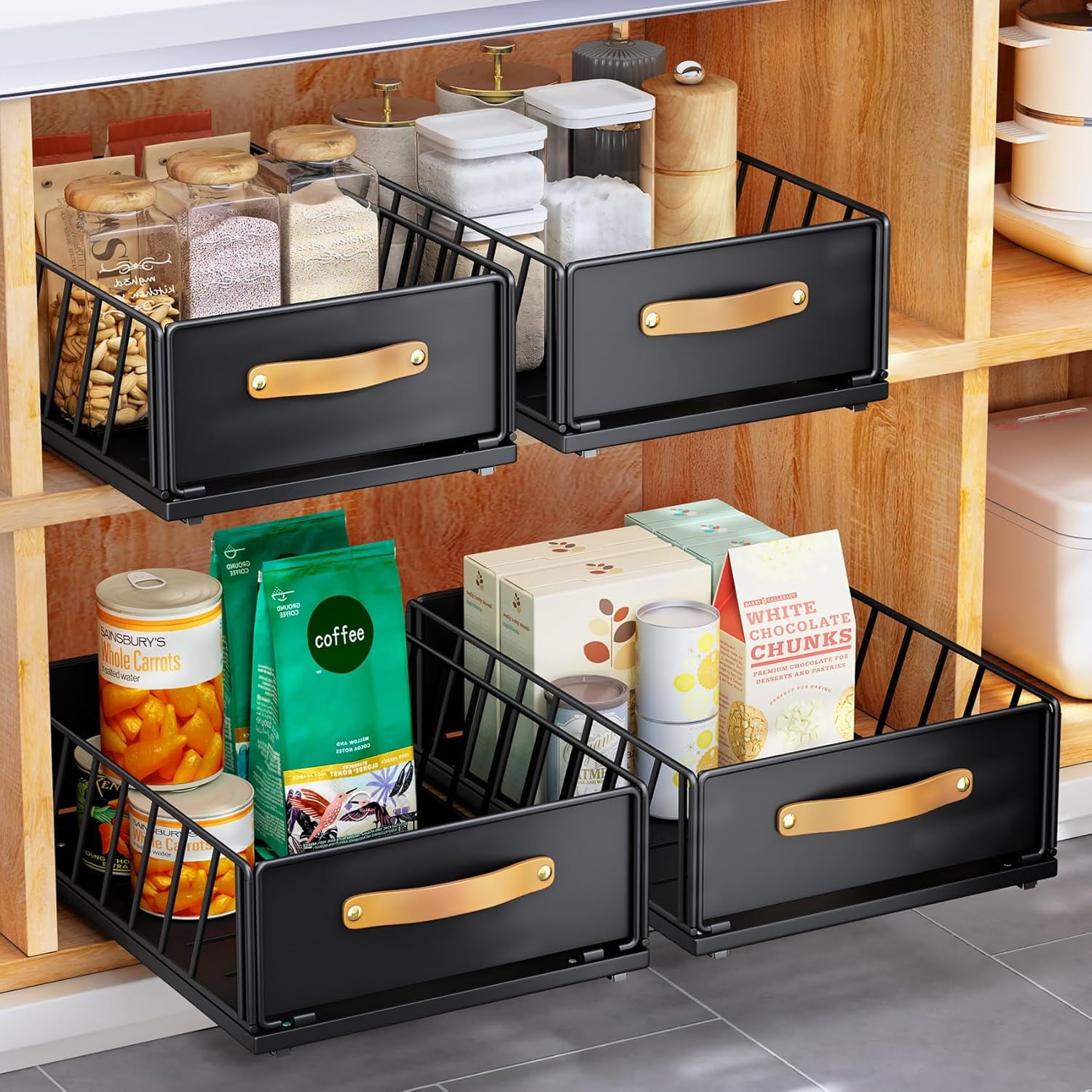 Pull Out Cabinet Organizer with Adhesive, Heavy Duty Slide Out Food ...